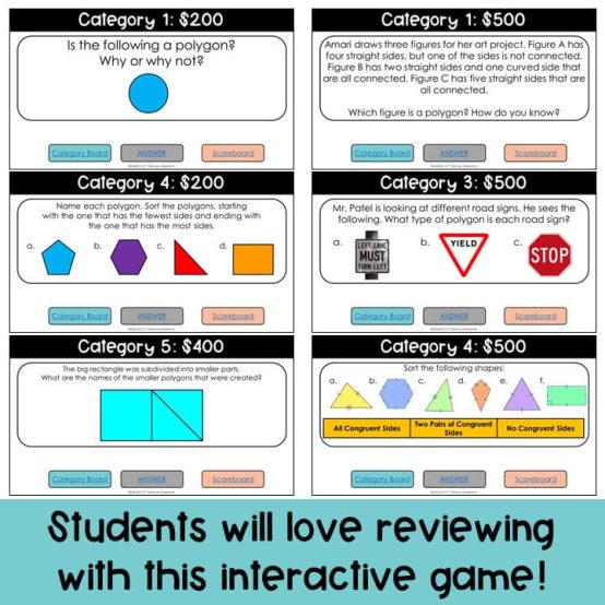 Geometry Jeopardy Game - 3rd Grade (Math SOL 3.MG.4) - Vestal's 21st ...